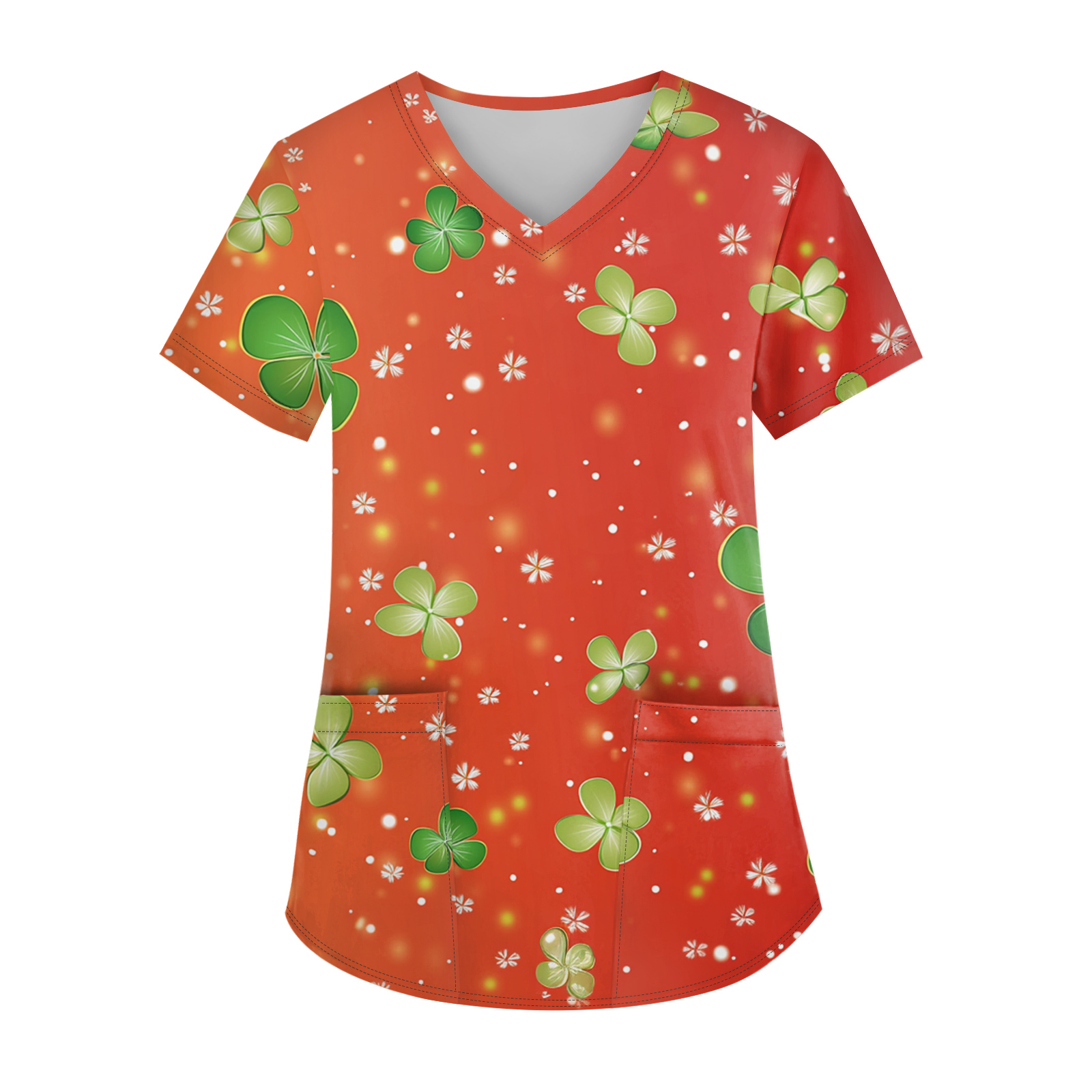 St Patty's Day Scrubs Tops for Women Leprechaun V Neck Green Party ...