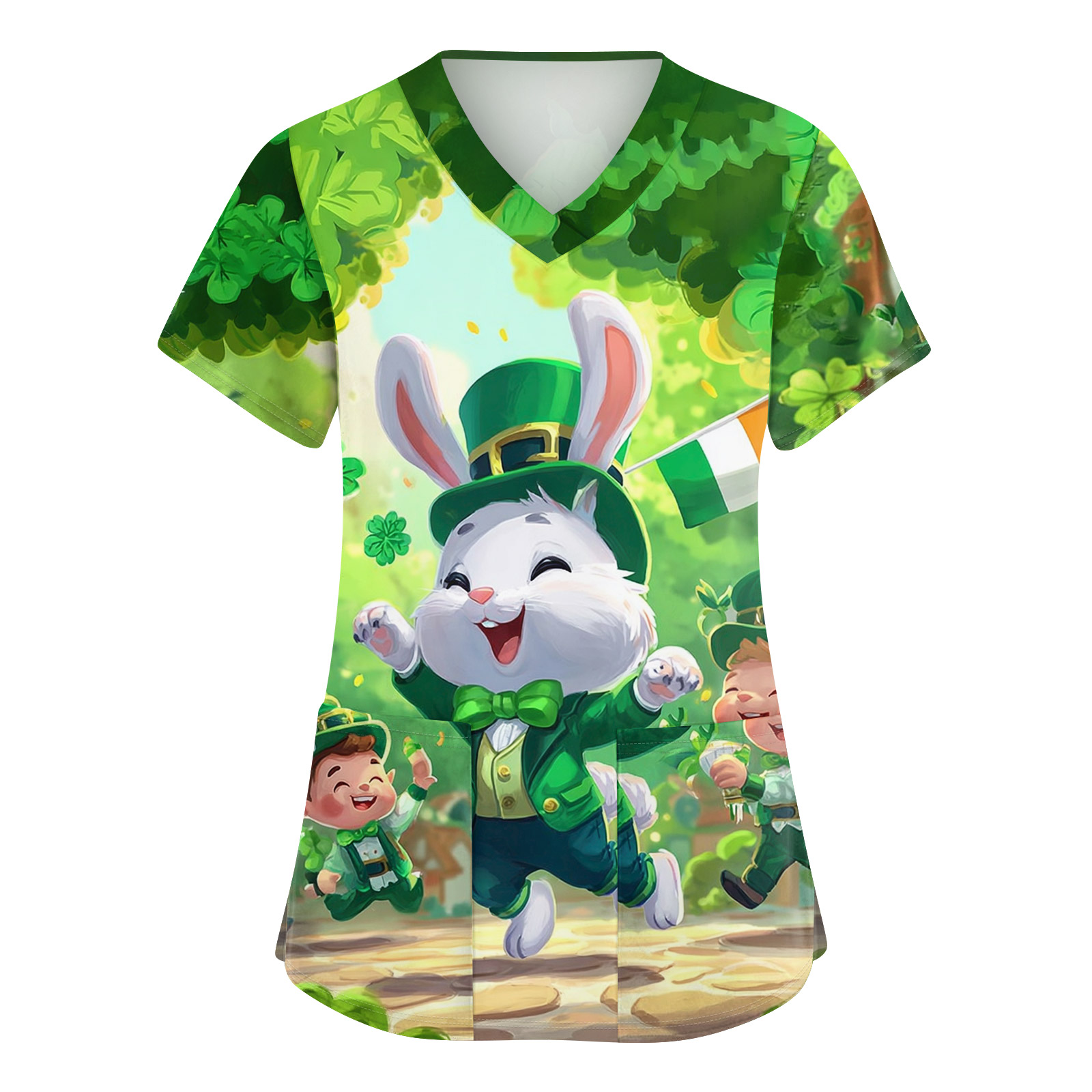 St Patty's Day Womens Scrub Shamrock V Neck Irish Themed Scrubs Tops ...