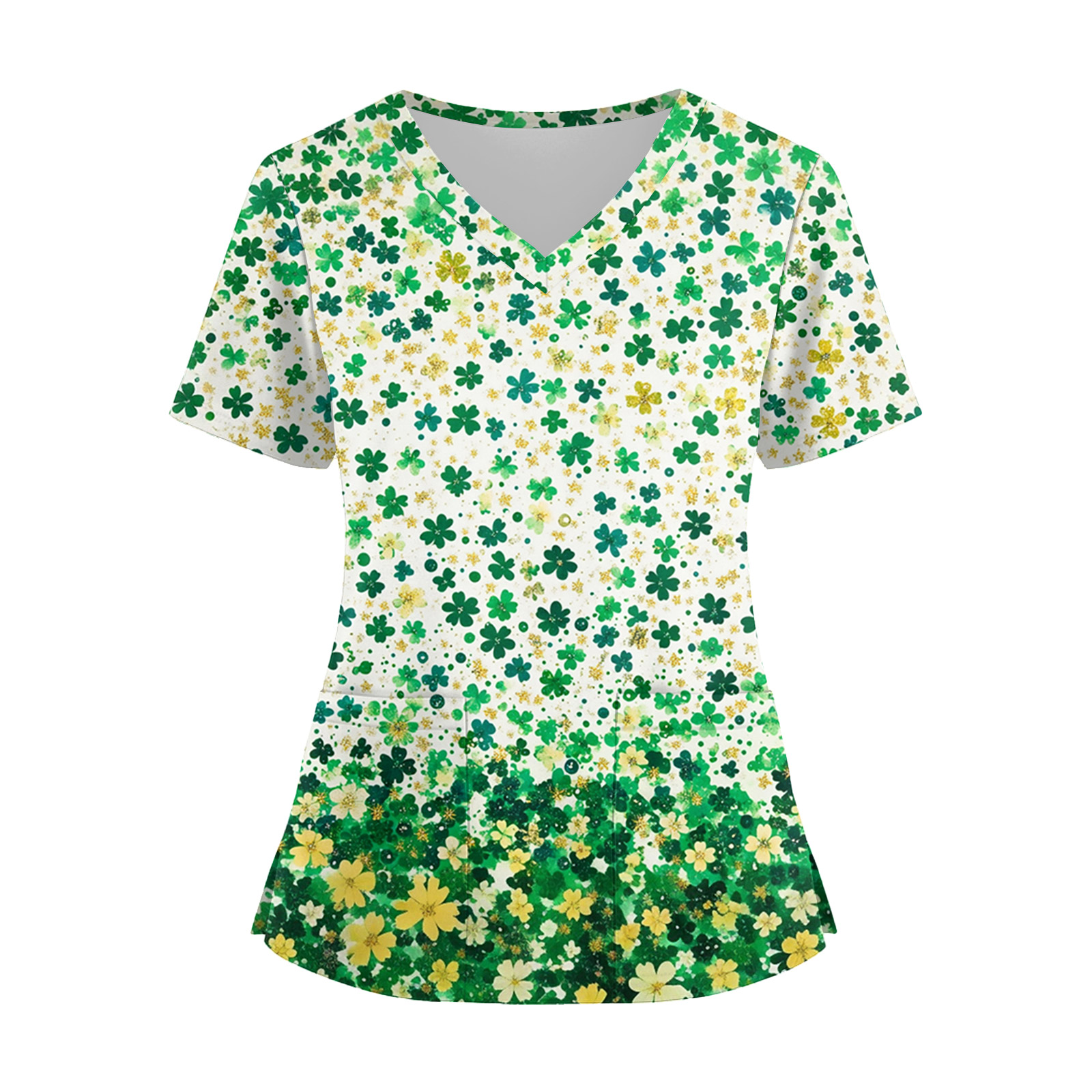 St Patty's Day Womens Scrubs Tops Shamrock V Neck Irish Themed Scrub ...