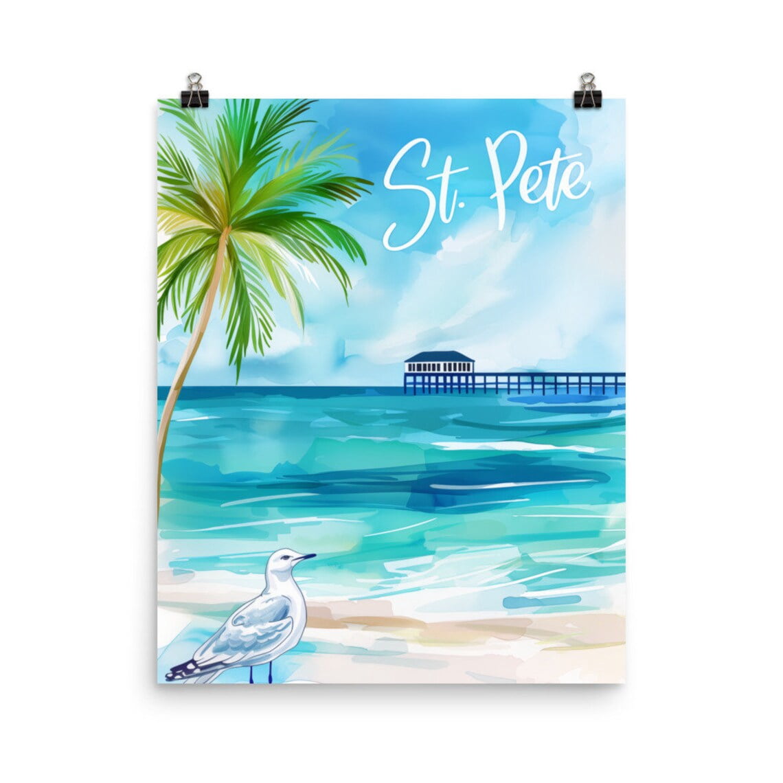 St Pete Print, Florida Beach Wall Art, Seagull Coastal Print, Tampa Bay ...