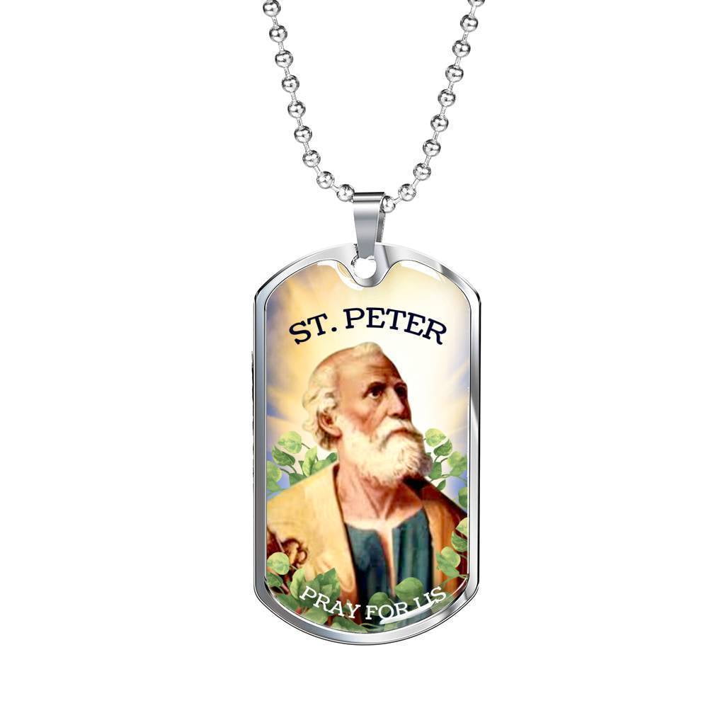 St. Peter Catholic Necklace Stainless Steel or 18k Gold Dog Tag 24 ...