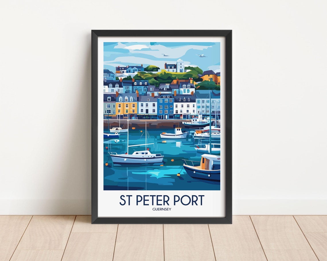 St Peter Port Poster Guernsey Scenic Coastal Wall Art Decor, Unframed ...