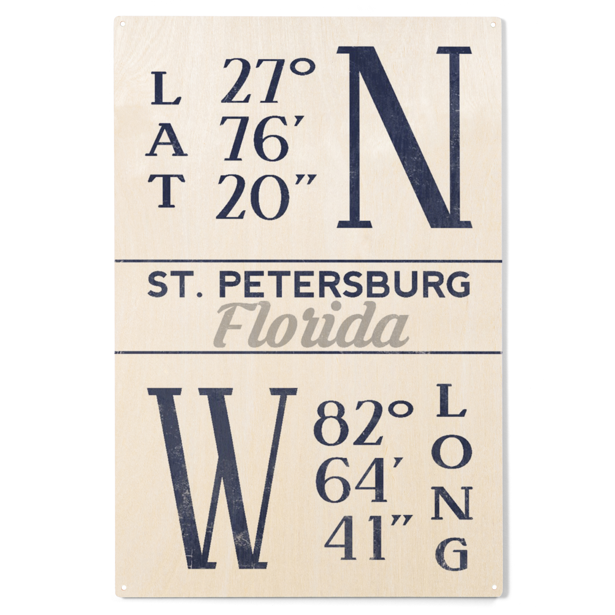 St. Petersburg, Florida, Latitude and Longitude (Blue) Birch Wood Wall ...