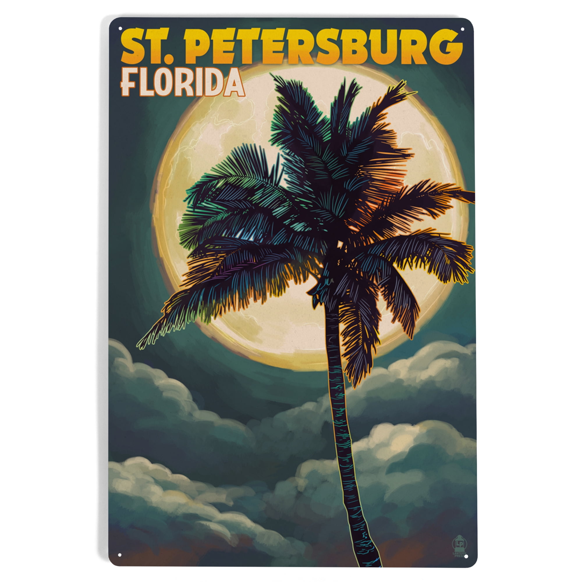St. Petersburg, Florida, Palms and Moon (12x18 Aluminum Art, Indoor ...