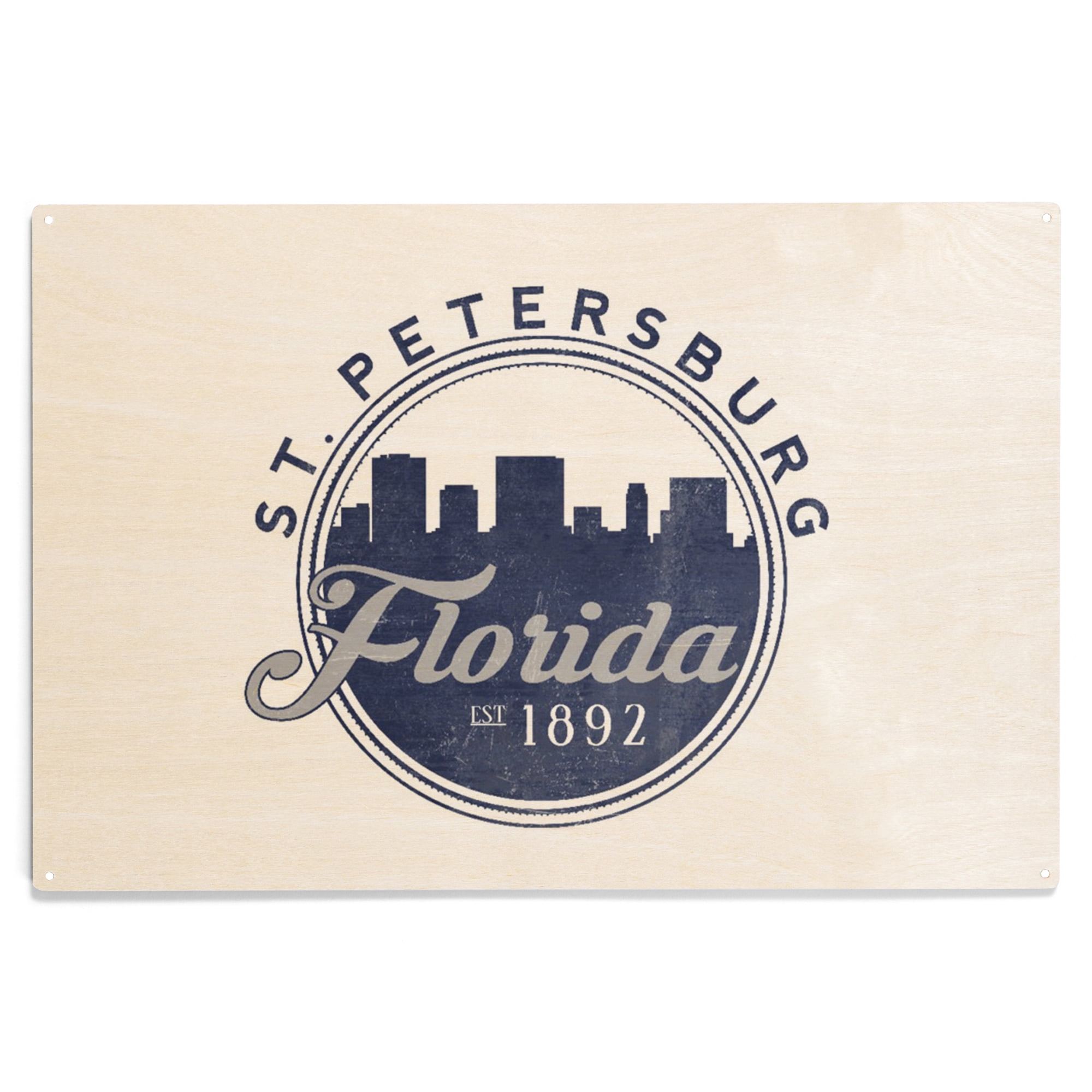 St. Petersburg, Florida, Skyline Seal (Blue) Birch Wood Wall Sign ...
