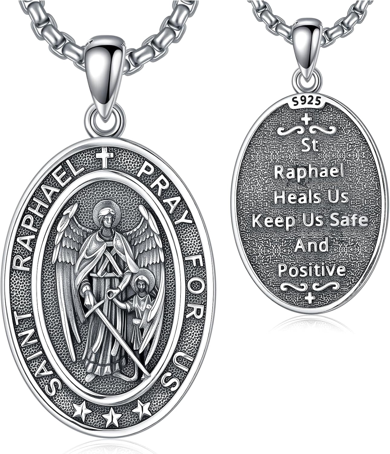 St Raphael The Archangel Necklace 925 Sterling Silver Round Archangel ...