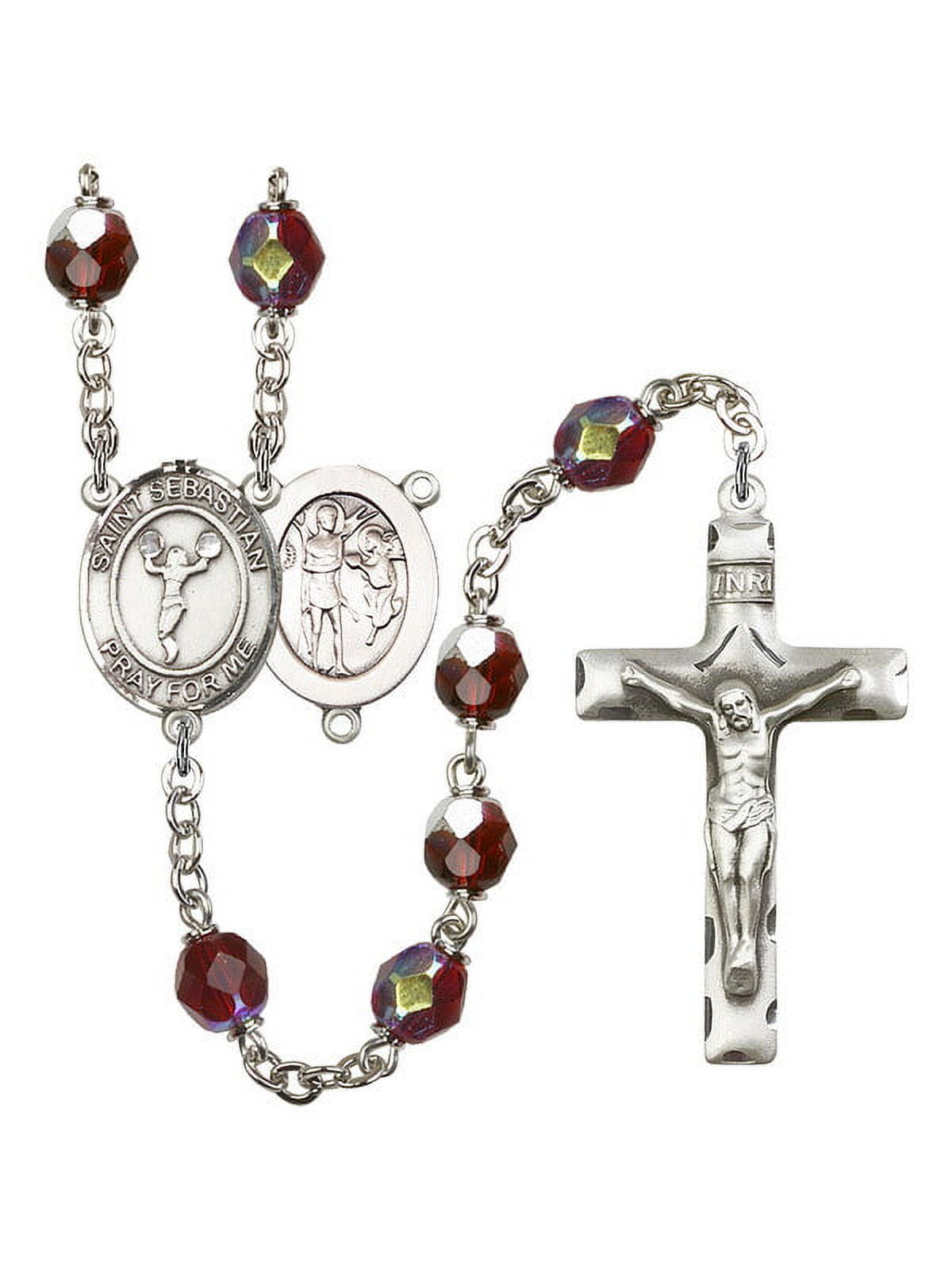 St. Sebastian/Cheerleading Silver-Plated Rosary 7mm January Red Lock ...