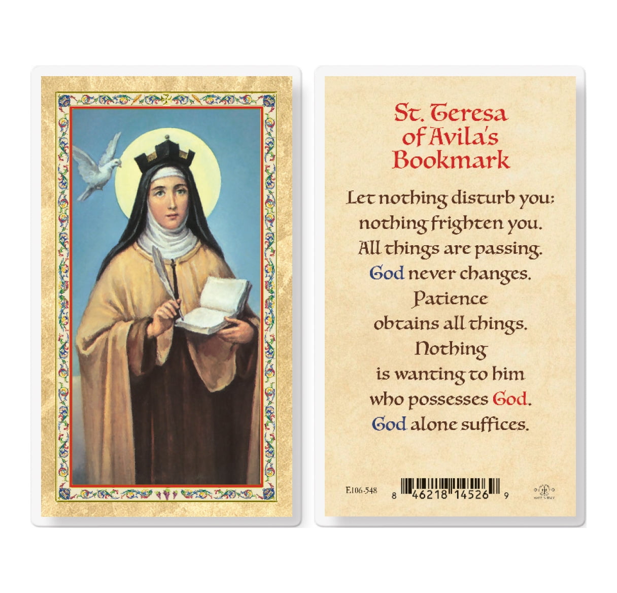 St. Teresa of Avila - Bookmark Gold-Stamped Laminated Catholic Prayer ...