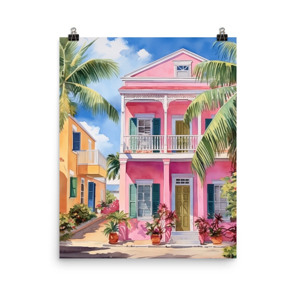 St, Thomas Print, Caribbean Pink House Art, Virgin Islands Wall Decor ...