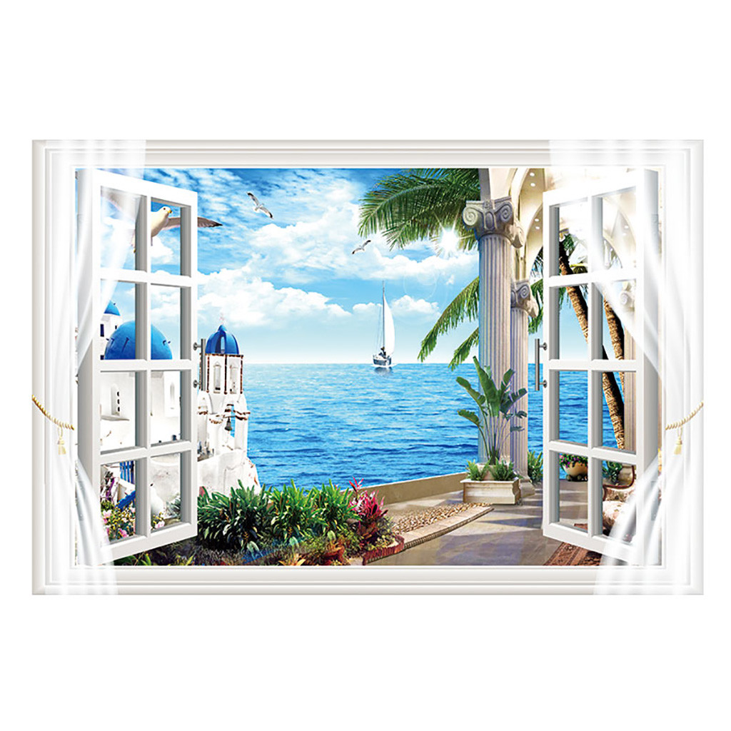 St. Tony Island Mediterranean Landscape Wall Stickers 3PCS Room Decals ...