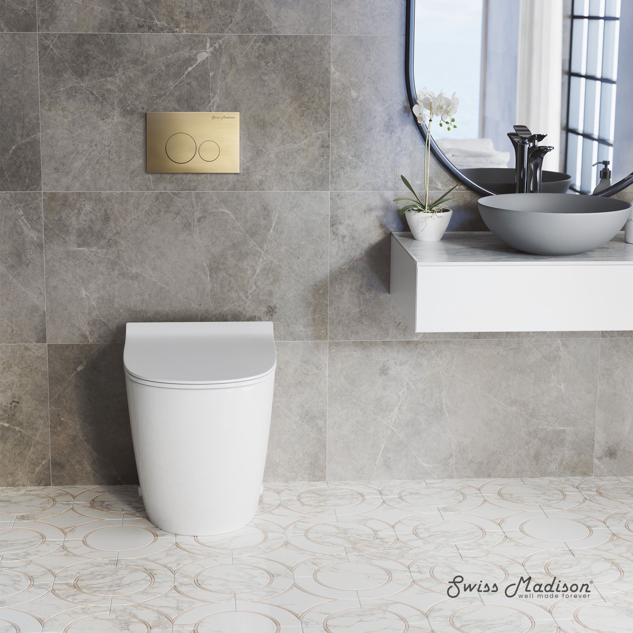 St. Tropez Back-to-Wall Toilet Bundle 0.8/1.6 GPF Dual Flush in Glossy ...
