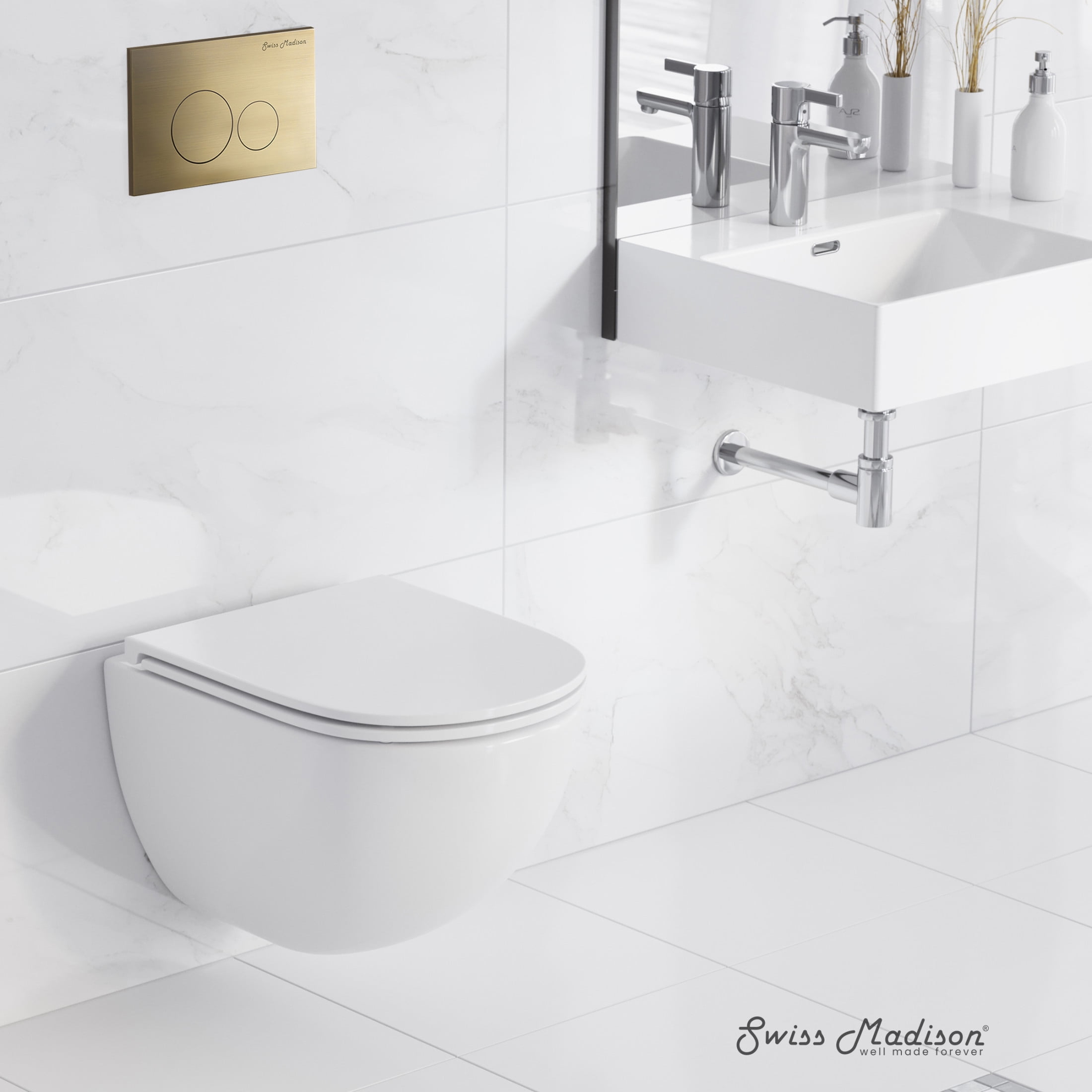 St. Tropez Wall-Hung Toilet Bundle 0.8/1.6 GPF Dual Flush in Glossy ...