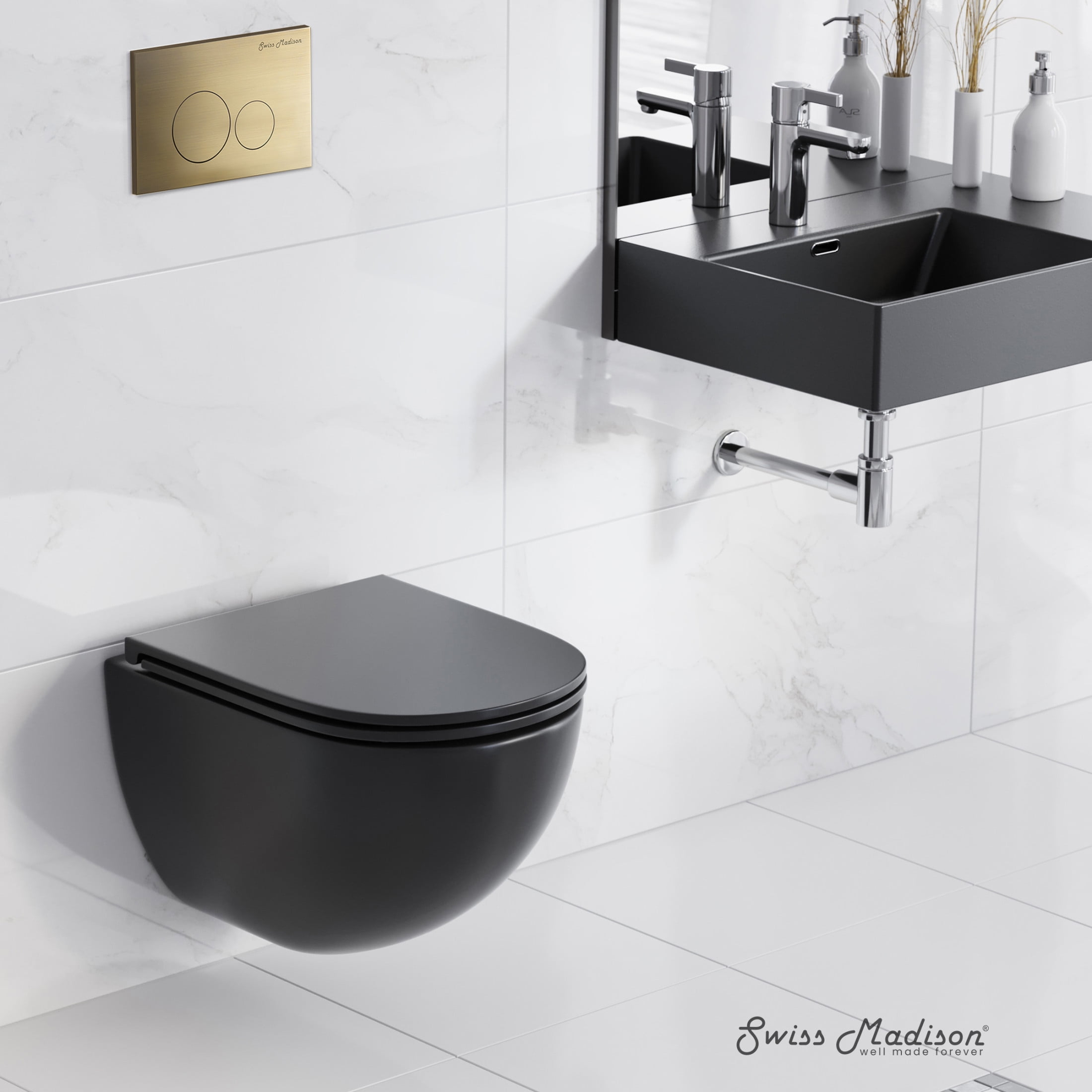 St. Tropez Wall-Hung Toilet Bundle 0.8/1.6 GPF Dual Flush in Matte ...