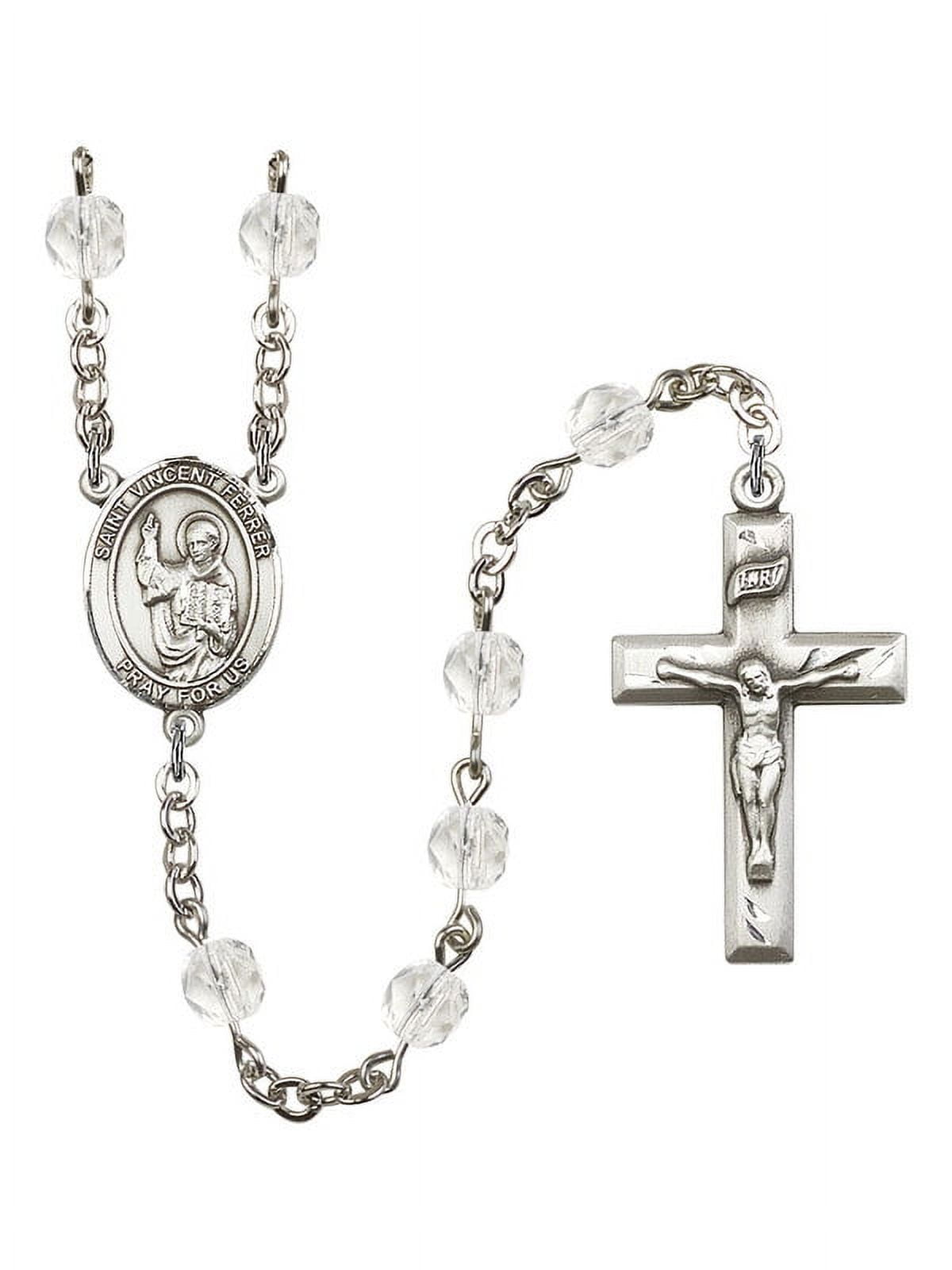 St. Vincent Ferrer Silver-Plated Rosary 6mm April Crystal Fire Polished ...