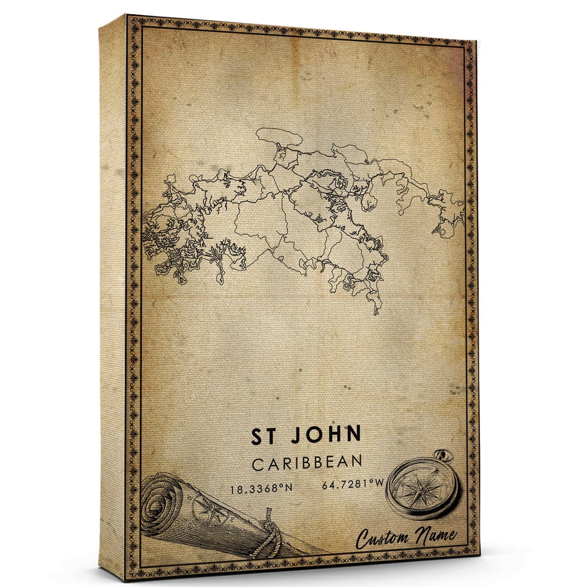 St john Map Poster, Caribbean Map Art Poster, Canvas, St john Map City ...