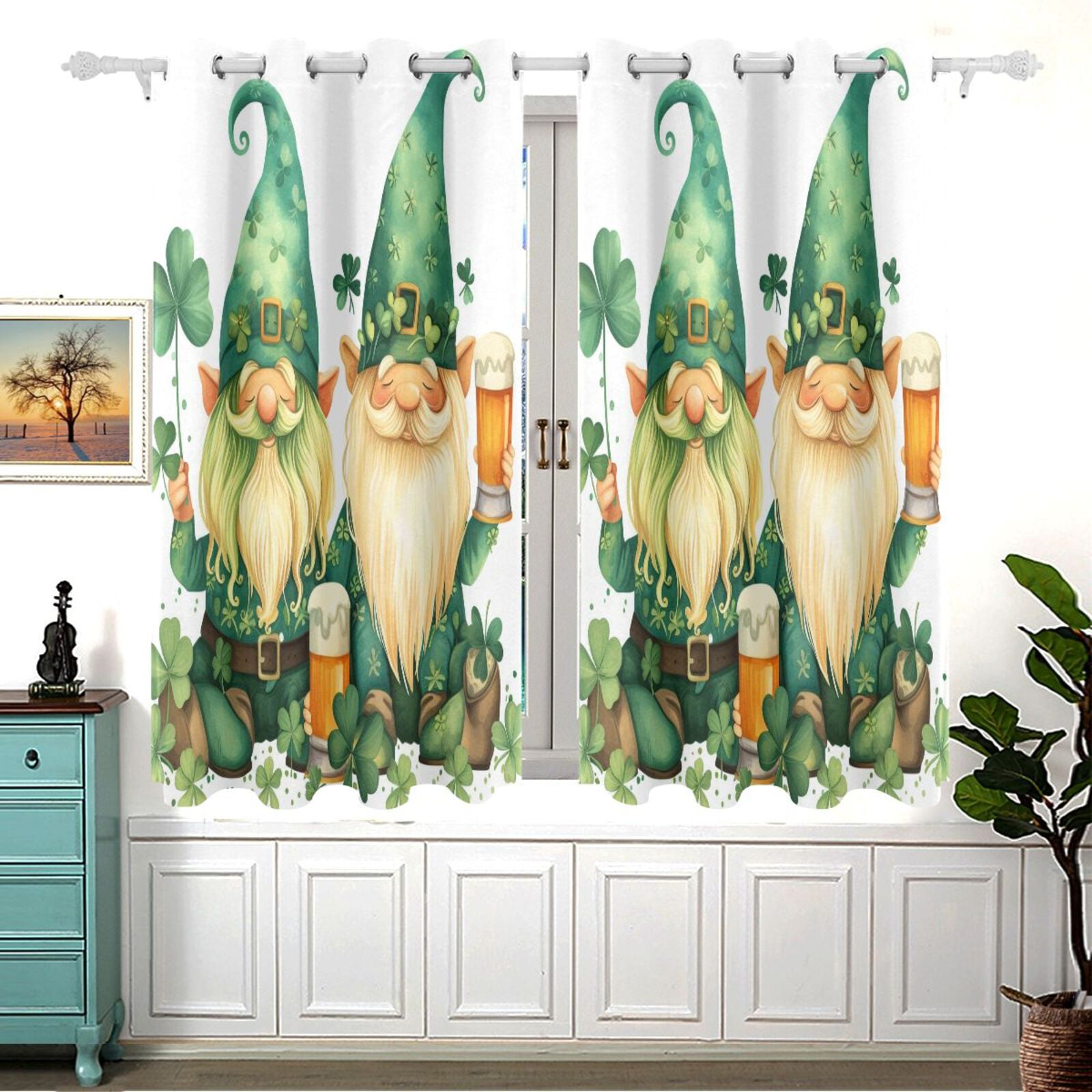 St-patrick's Day Gnomes Leaves Black Out Curtains Aesthetic for Bedroom Living Room Sliding ...