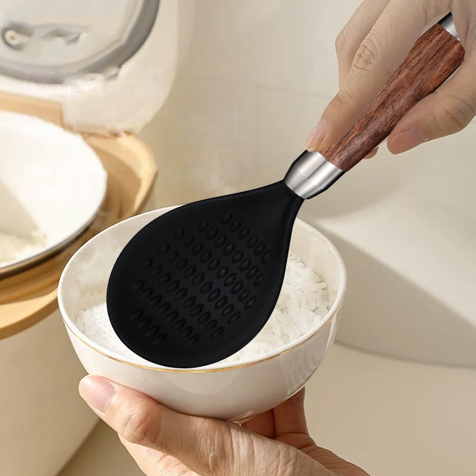 StSilkitty 316 Stainless Steel Rice Spoon with Wooden Handle Ergonomic ...
