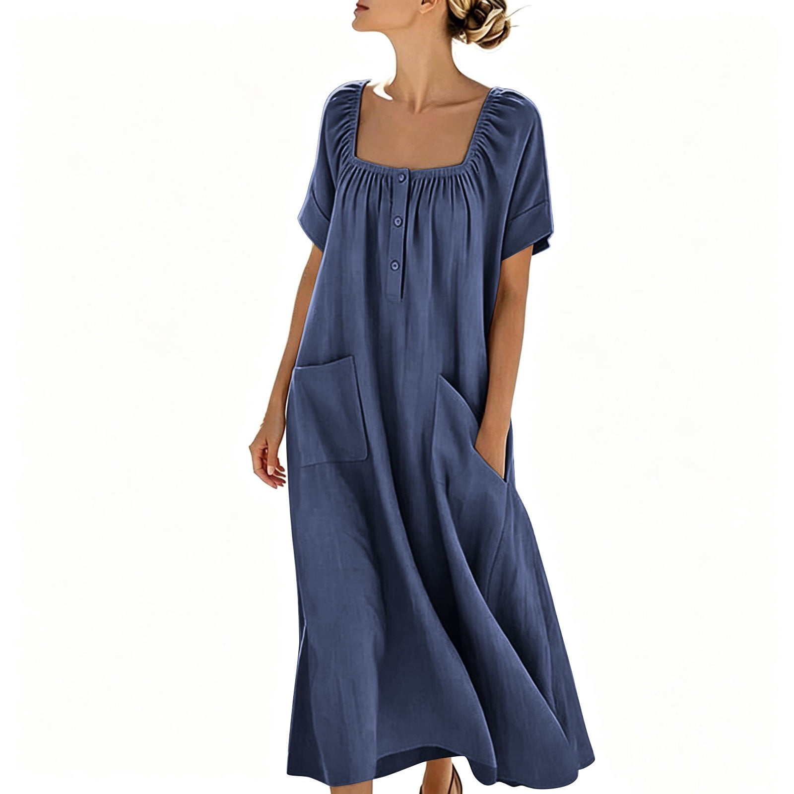 StSilkitty Maxi Casual Dresses for Womens Solid Color Short Sleeve ...