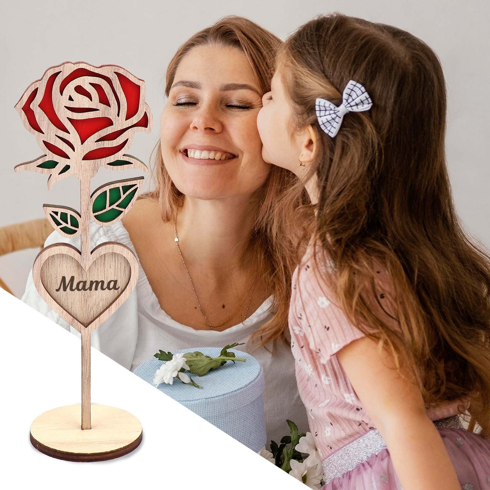 StSilkitty Mother Day Gift Wooden Rose Pendant with Heart Carved Branch ...