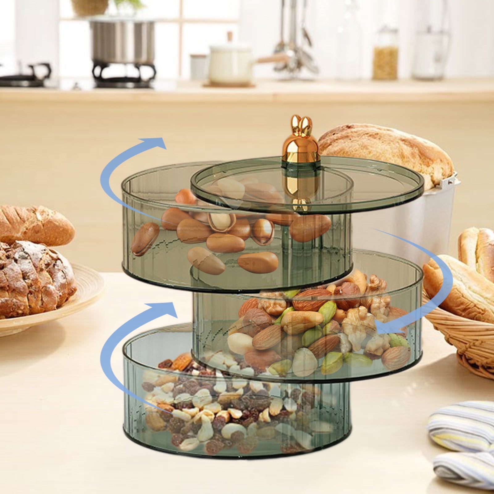 StSilkitty Portable Multi Layer Rotating Snack Organizer with Lid and ...