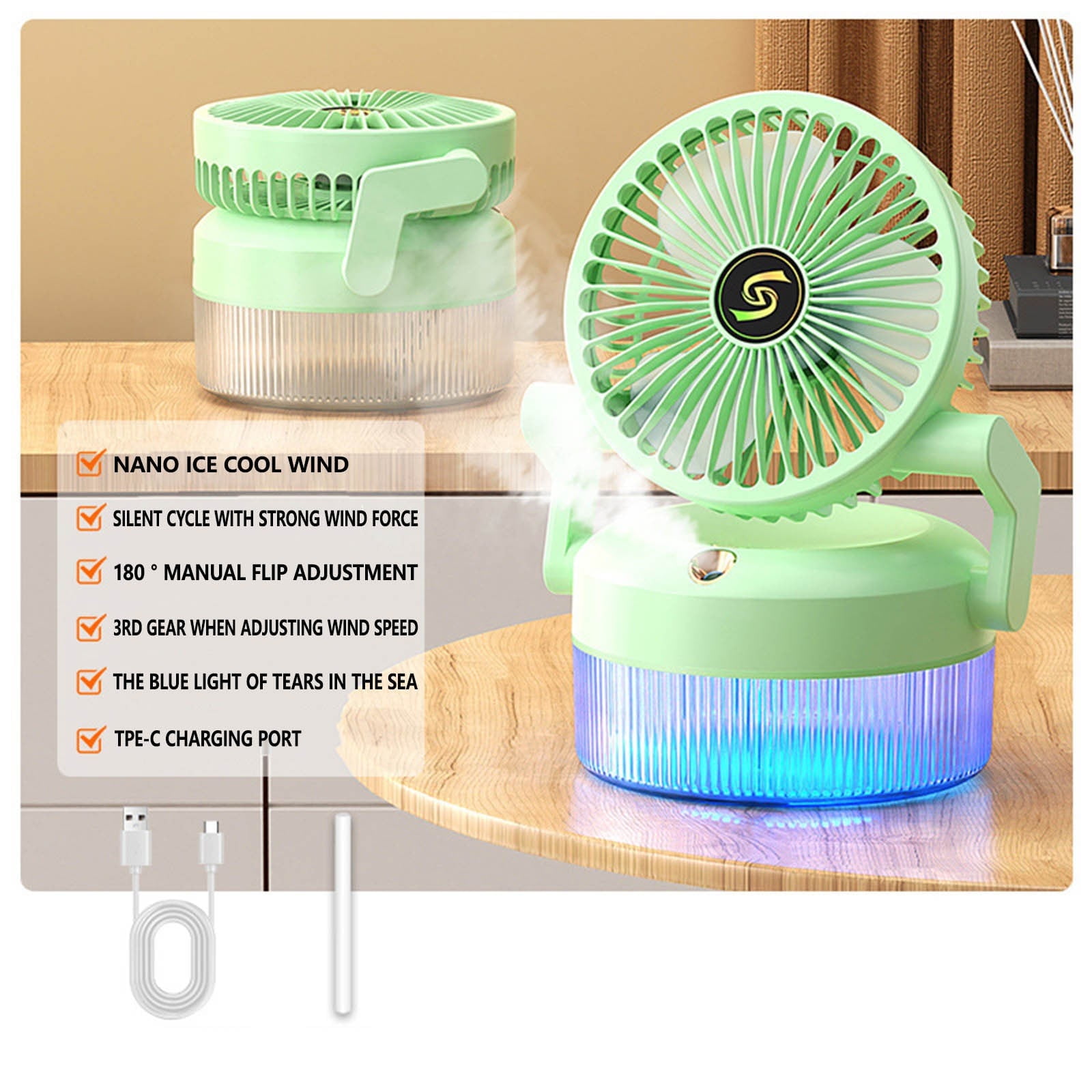 StSilkitty Portable Spray Fan with Humidifier and Ambient Lighting,USB ...