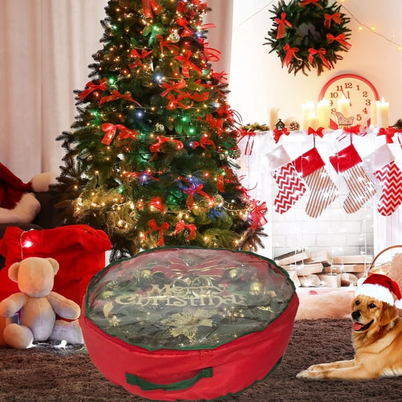 StSilkitty Round Christmas Wreath Organizer with Transparent PVC Panel ...
