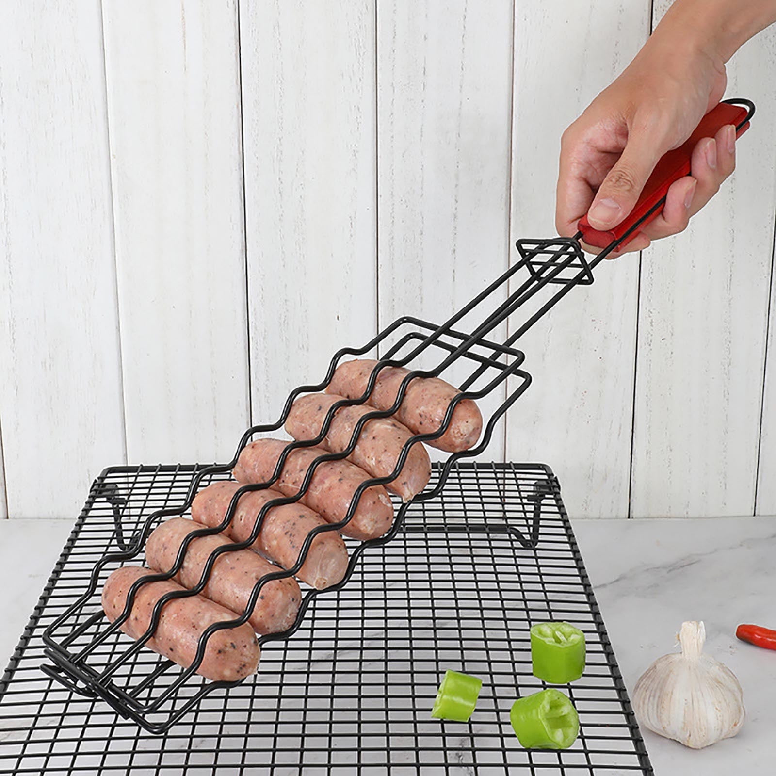 StSilkitty Stainless Steel BBQ Grill Basket for Hot Dogs Sausages Fish ...