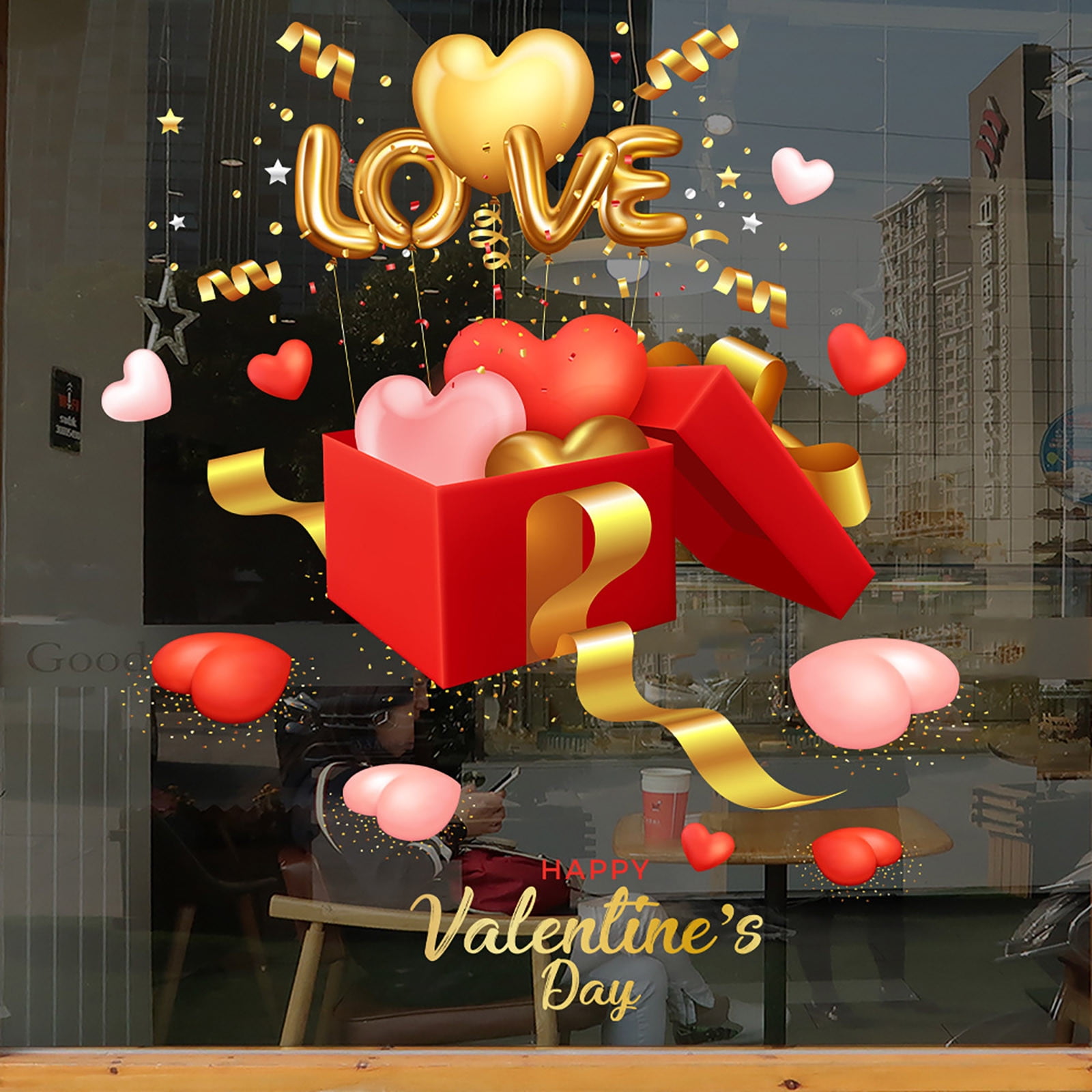 StSilkitty Valentine's Day Window Clings Watercolor Heart Decor Double ...