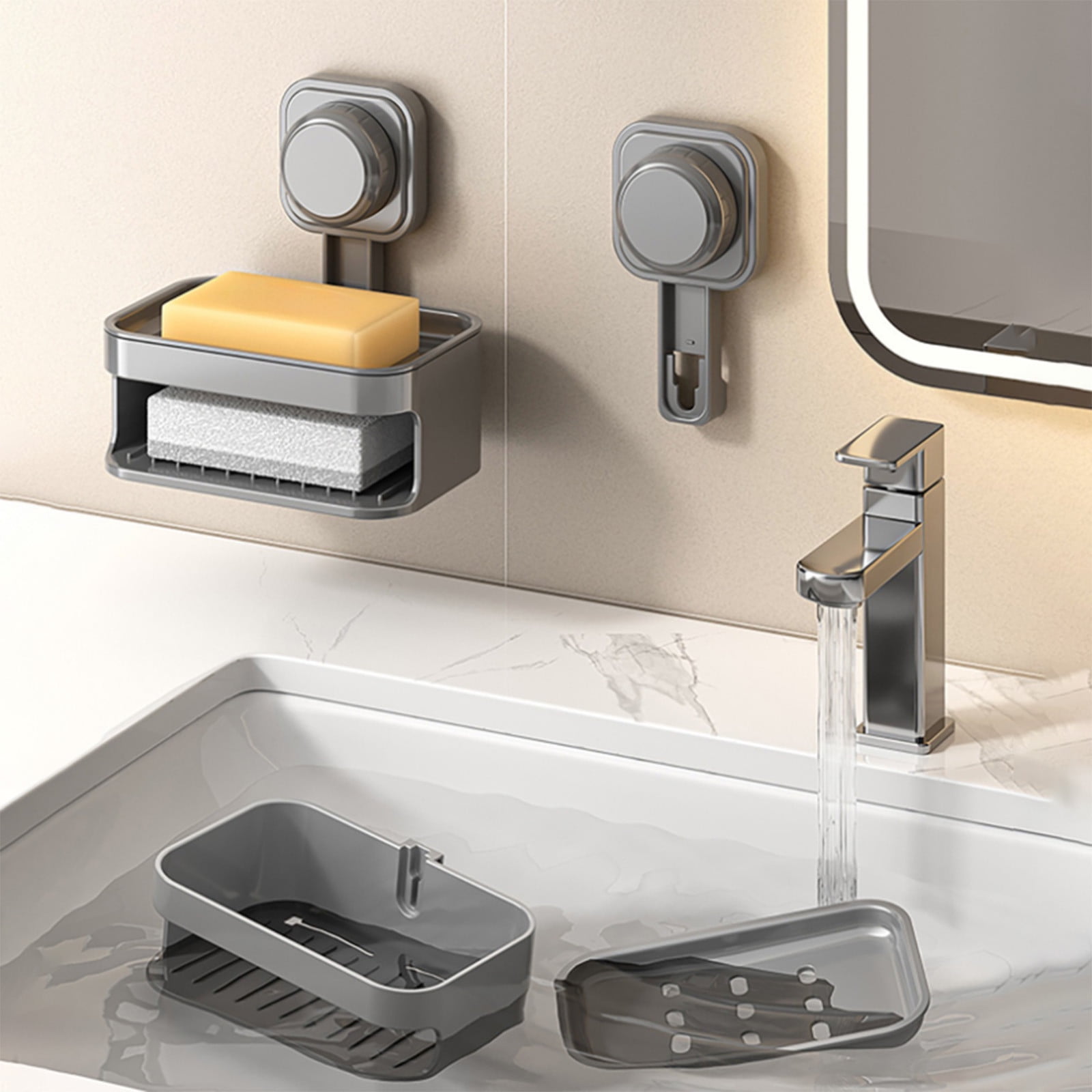 StSilkitty Wall-Mounted Suction Cup Soap Dishs No-Drill Double-Layer ...