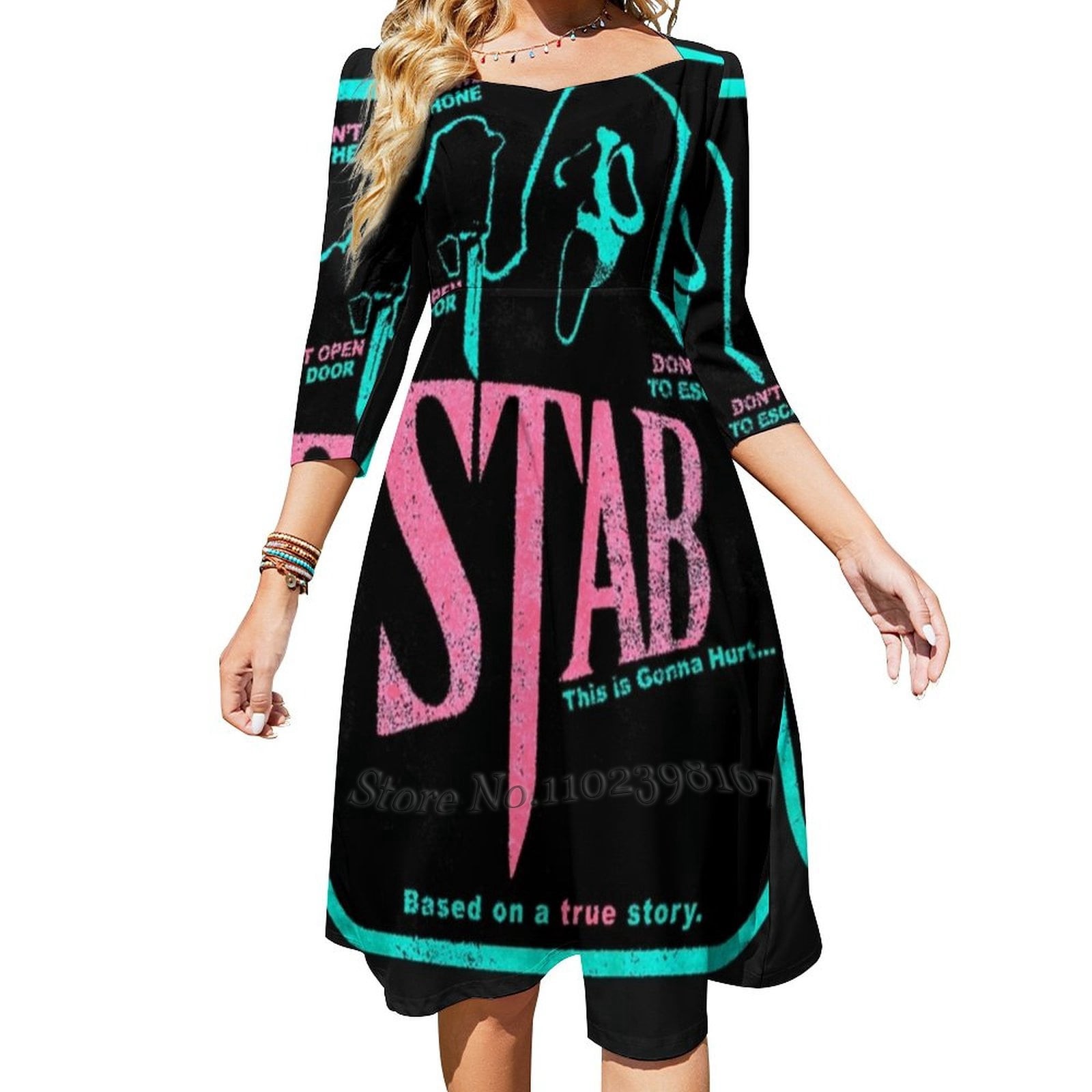 Stab ( Vintage Style Horror ) Square Neck Dress Cute Loose Print ...