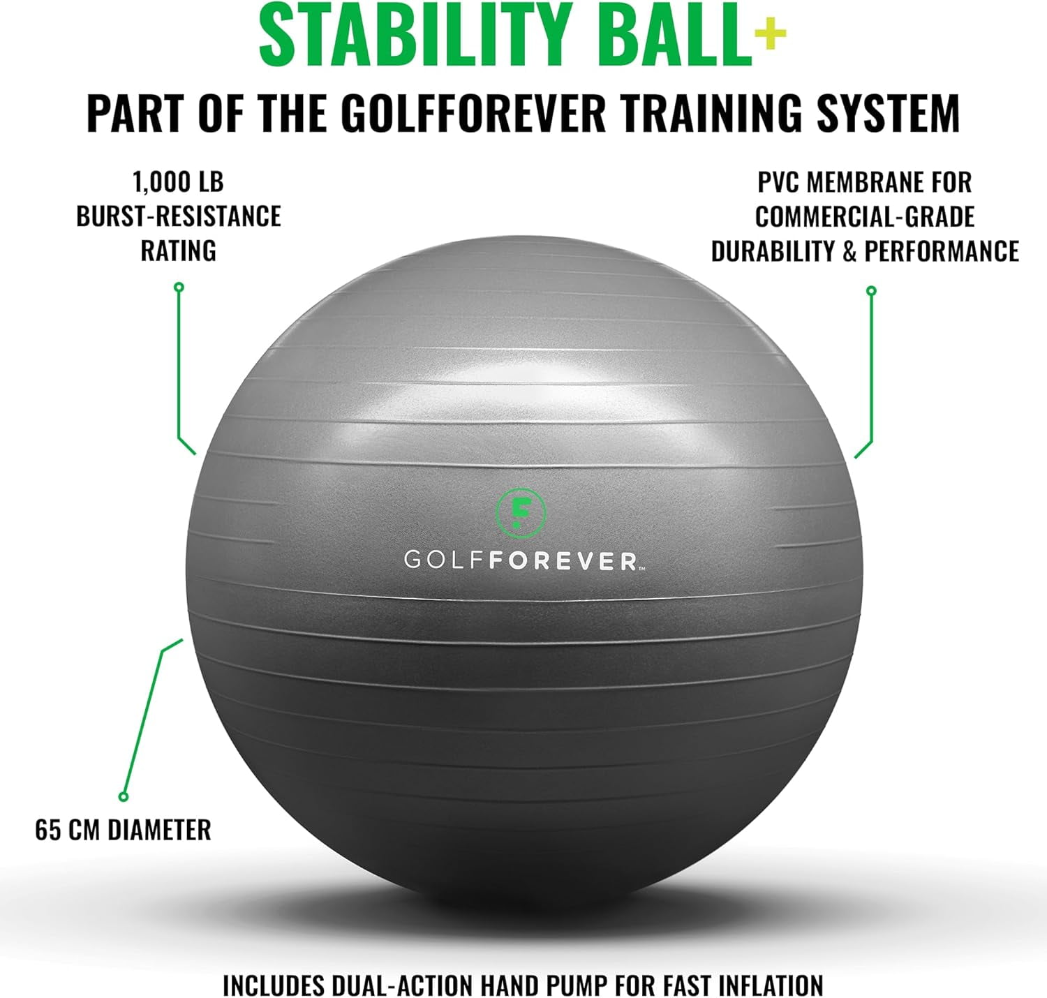Stability Ball - Grey 65cm Golf Training Exercise Ball for Swing Speed ...