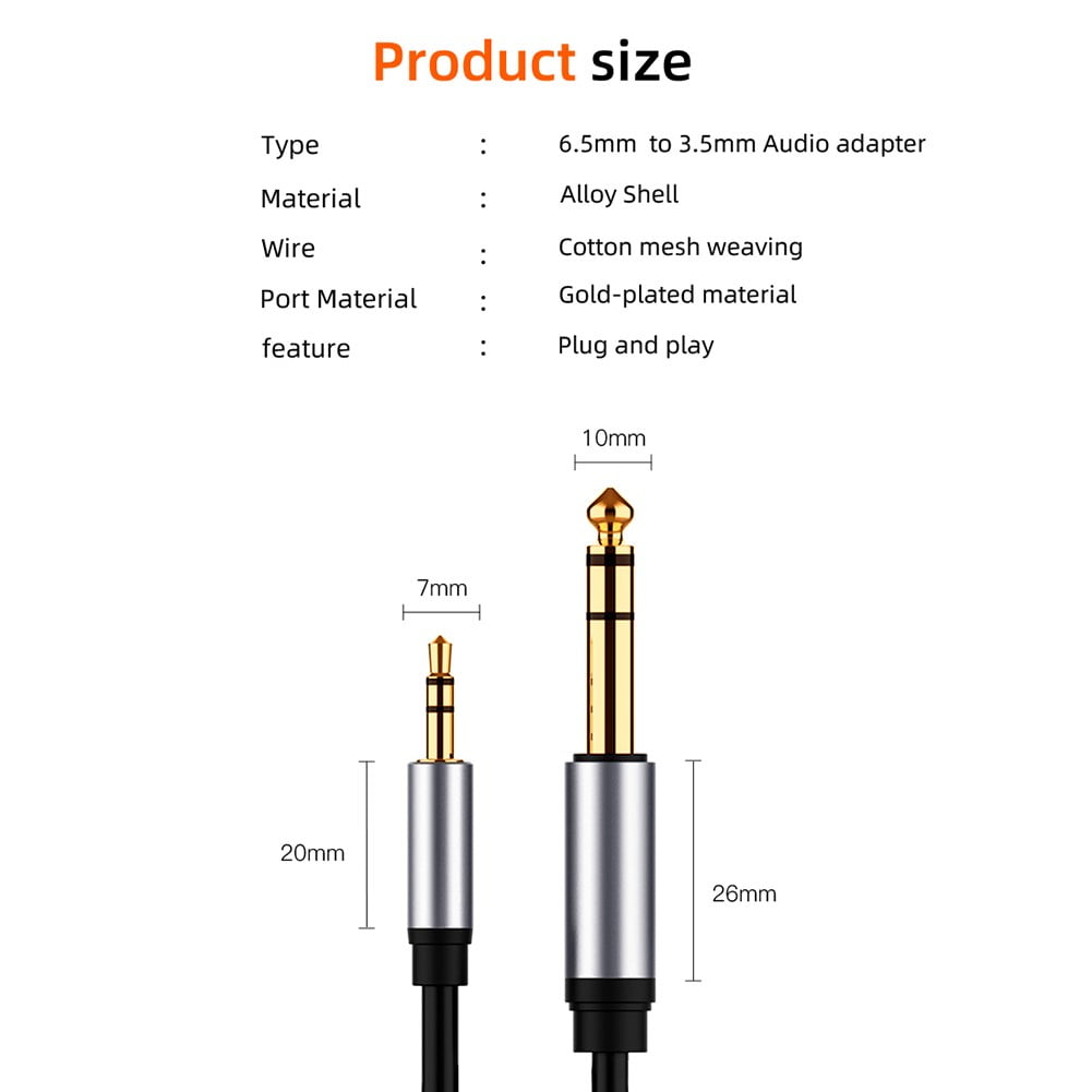 Stable 3 5mm to 6 35mm Stereo Auxiliary Cable Pure Copper Conductor 1M ...