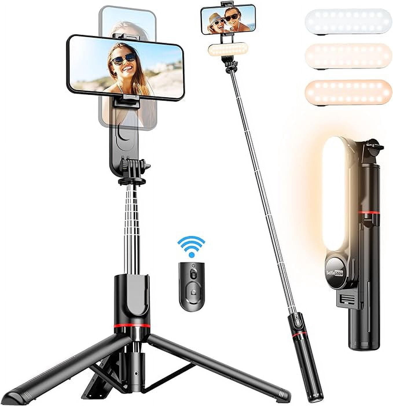 Stable Selfie Stick Tripod with Fill Light, 44 Inch Extendable Selfie ...