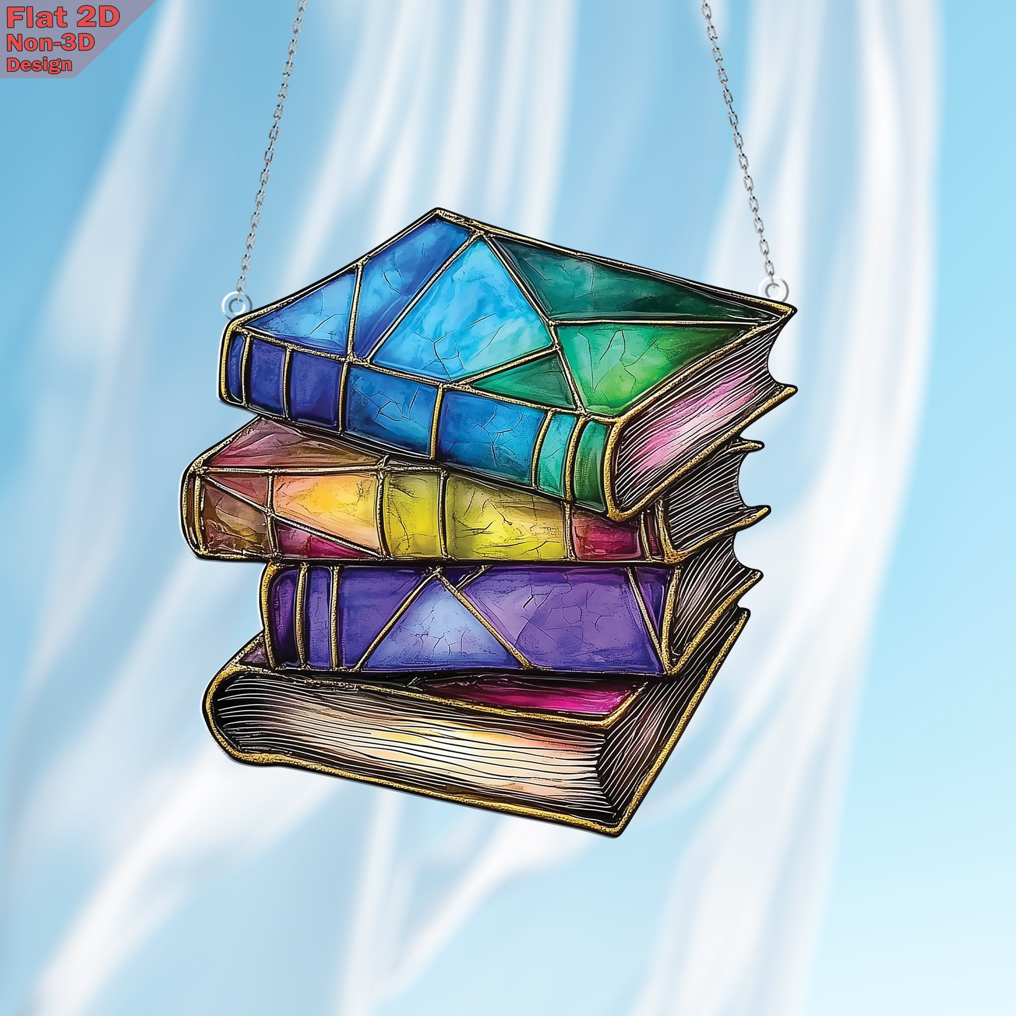 Stack of Books Acrylic Window Hanging – 2D Stained Glass Style Sun ...