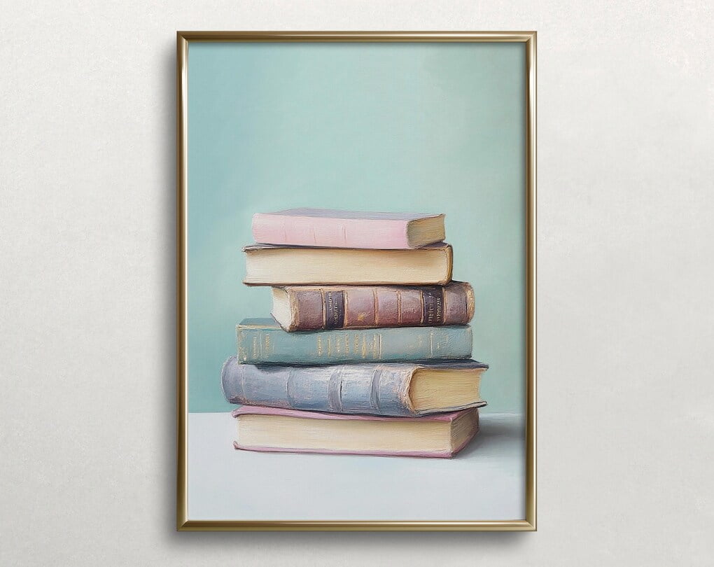 Stack Of Books Art, Soft Pastel Colors, Literary Culture Art, Bookworm ...