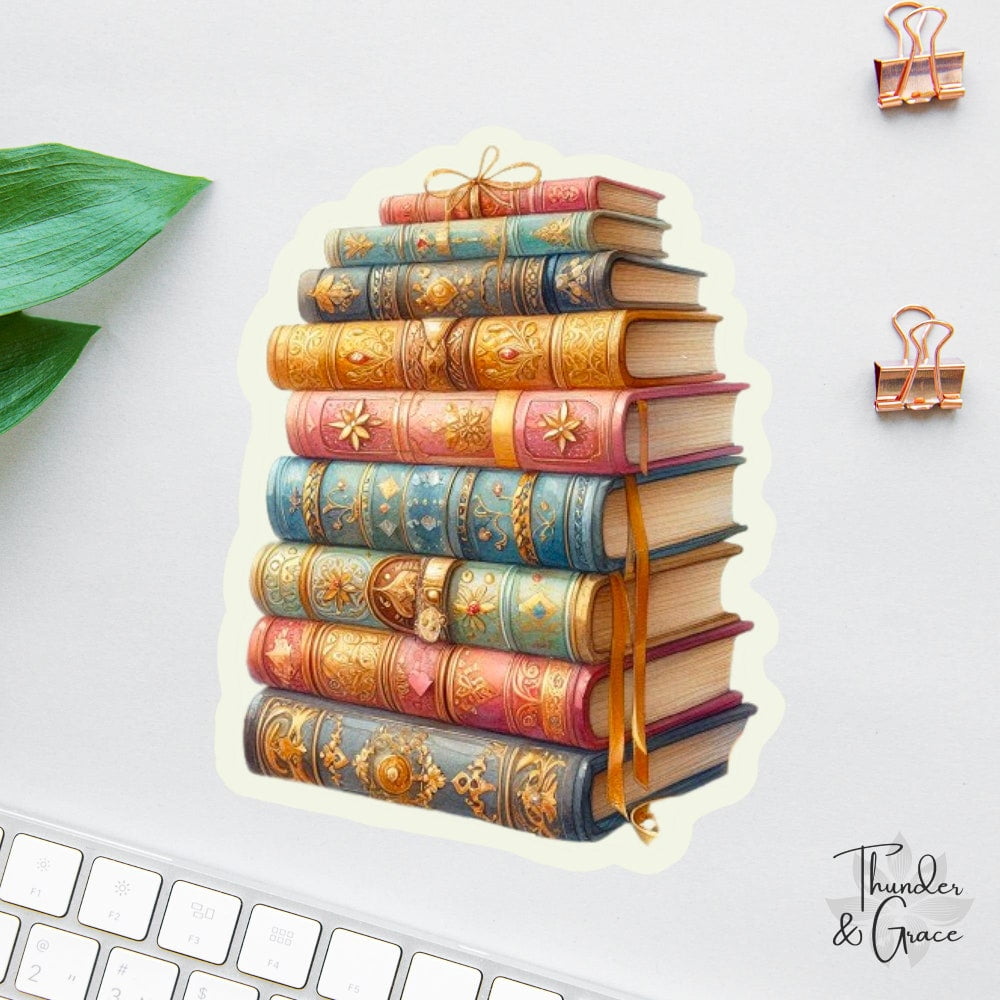 Stack Of Books Sticker, Teacher Sticker, Librarian, Book Lover Sticker ...