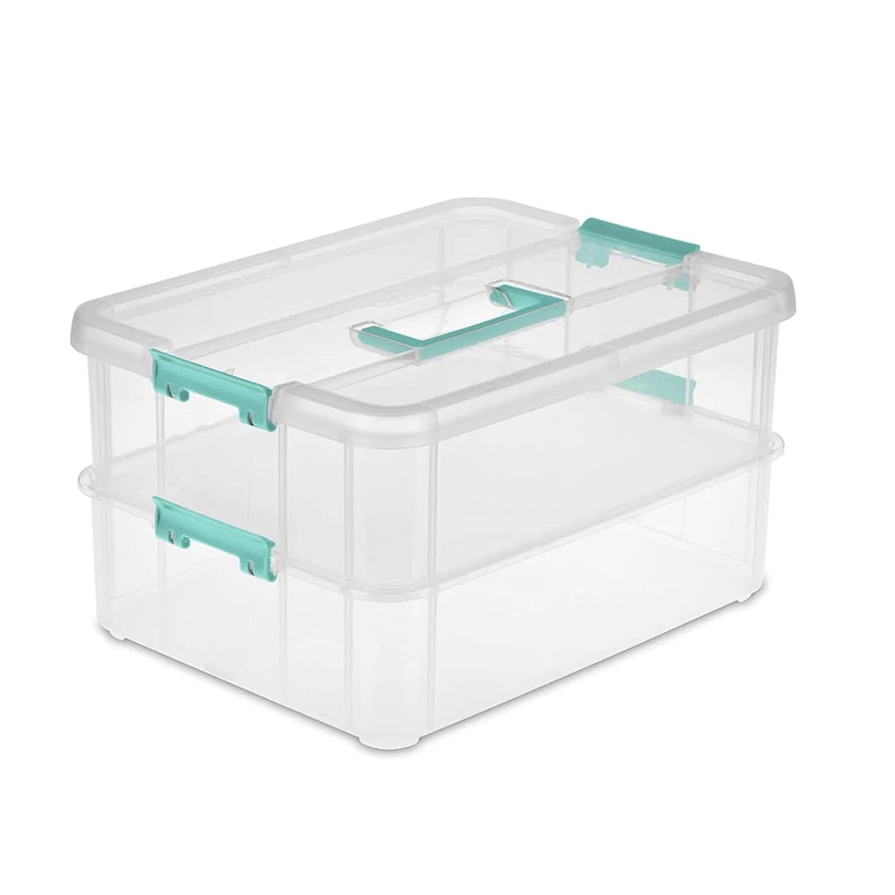 Stack and Carry 2 Layer Handle Box, Stackable Plastic Small Storage ...