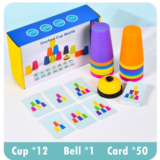 Stack Cup Game With Card Kids Educational Montessori Toys Intellectual ...
