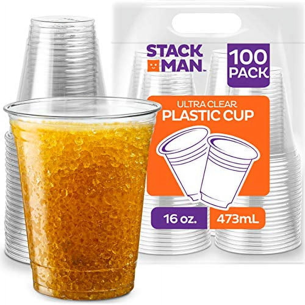 Stack Man 16 oz. Recyclable Clear Disposable Plastic Party Cups, 100 ...
