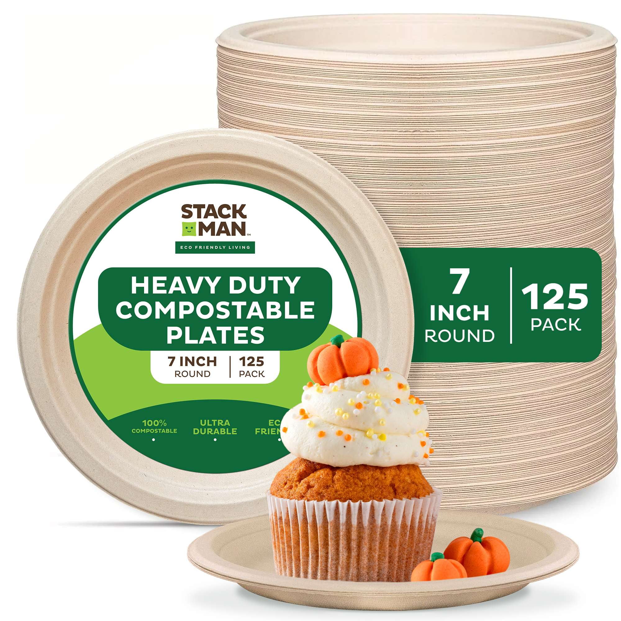 Stack Man Strong 7 in. Paper Plates, Compostable, Biodegradable, Brown ...