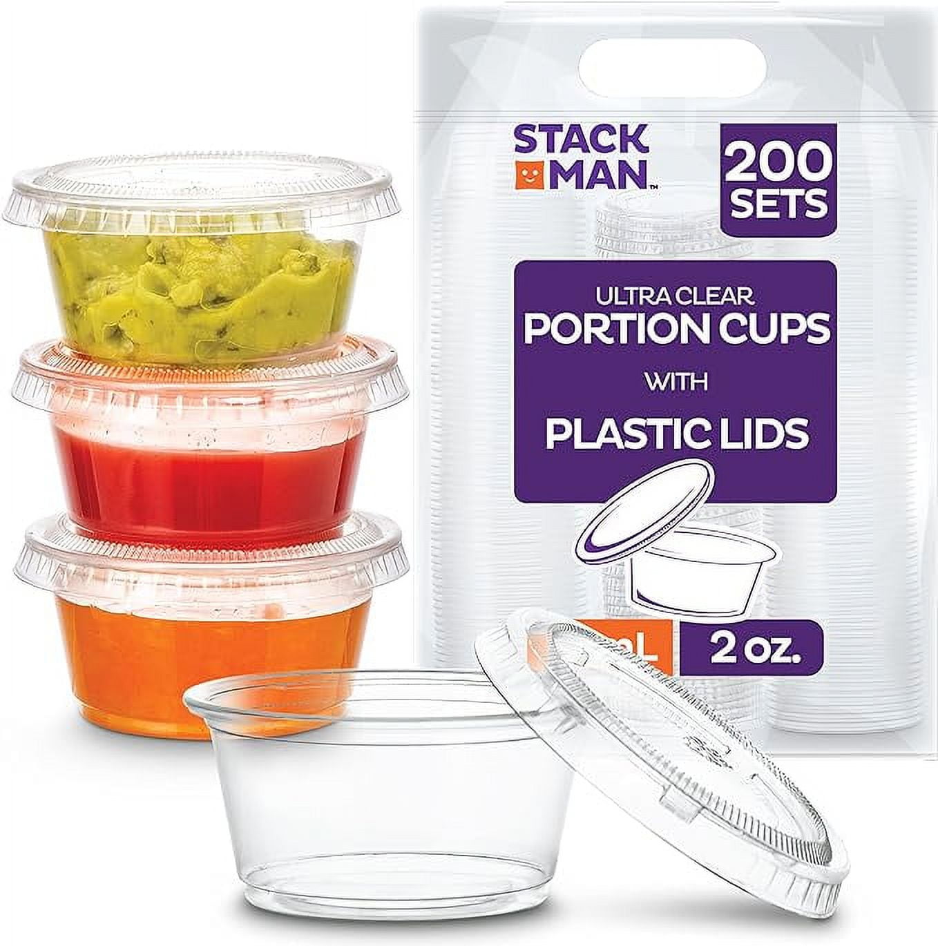 Stack Man Mini Plastic Portion Cups, 2 oz Clear Snack Cups with ...