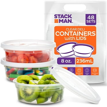 34 oz Rectangular Clear Food Storage Containers with Lids - Stackable ...