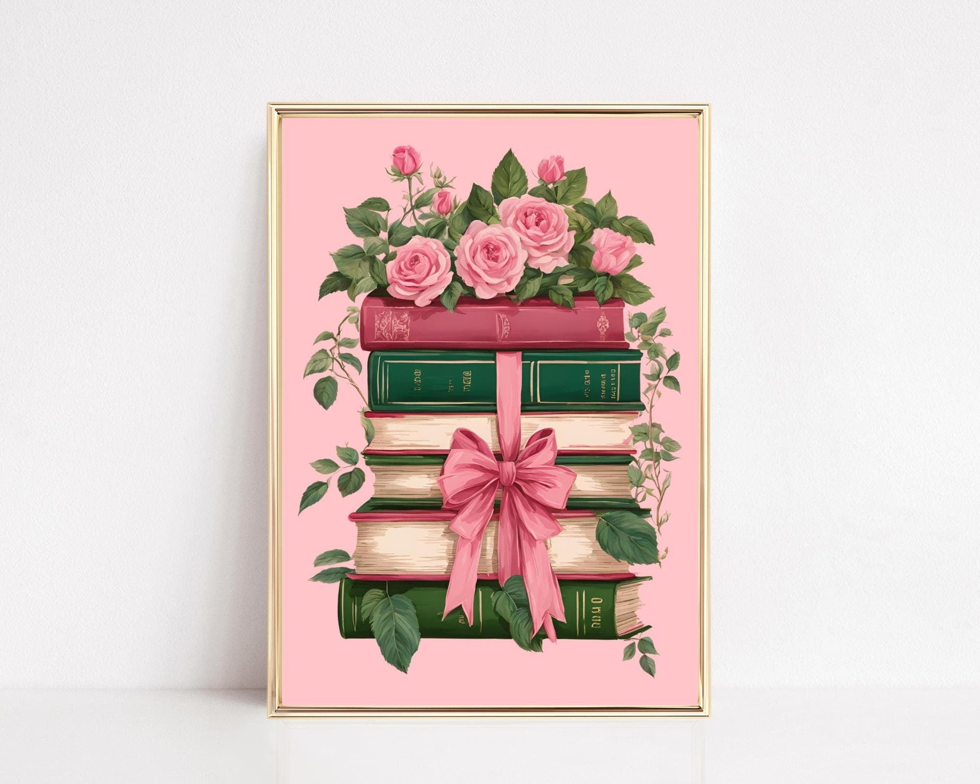 Stack Of Books Wall Art Book Lover Girly Bookworm Printable Retro Dorm ...