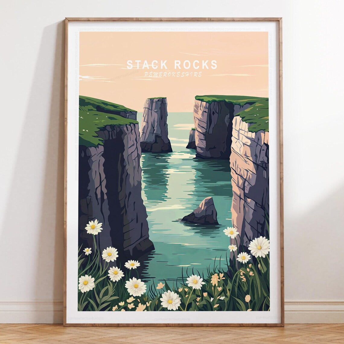 Stack Rocks Travel Poster, Stack Rocks Pembrokeshire Wall Art Print ...