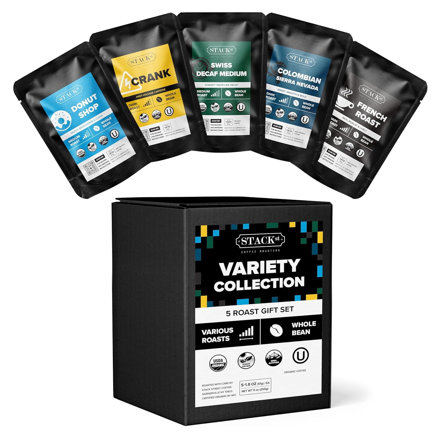 Stack Street Organic Gourmet Coffee Gift Sample Set - 5-Pack ...
