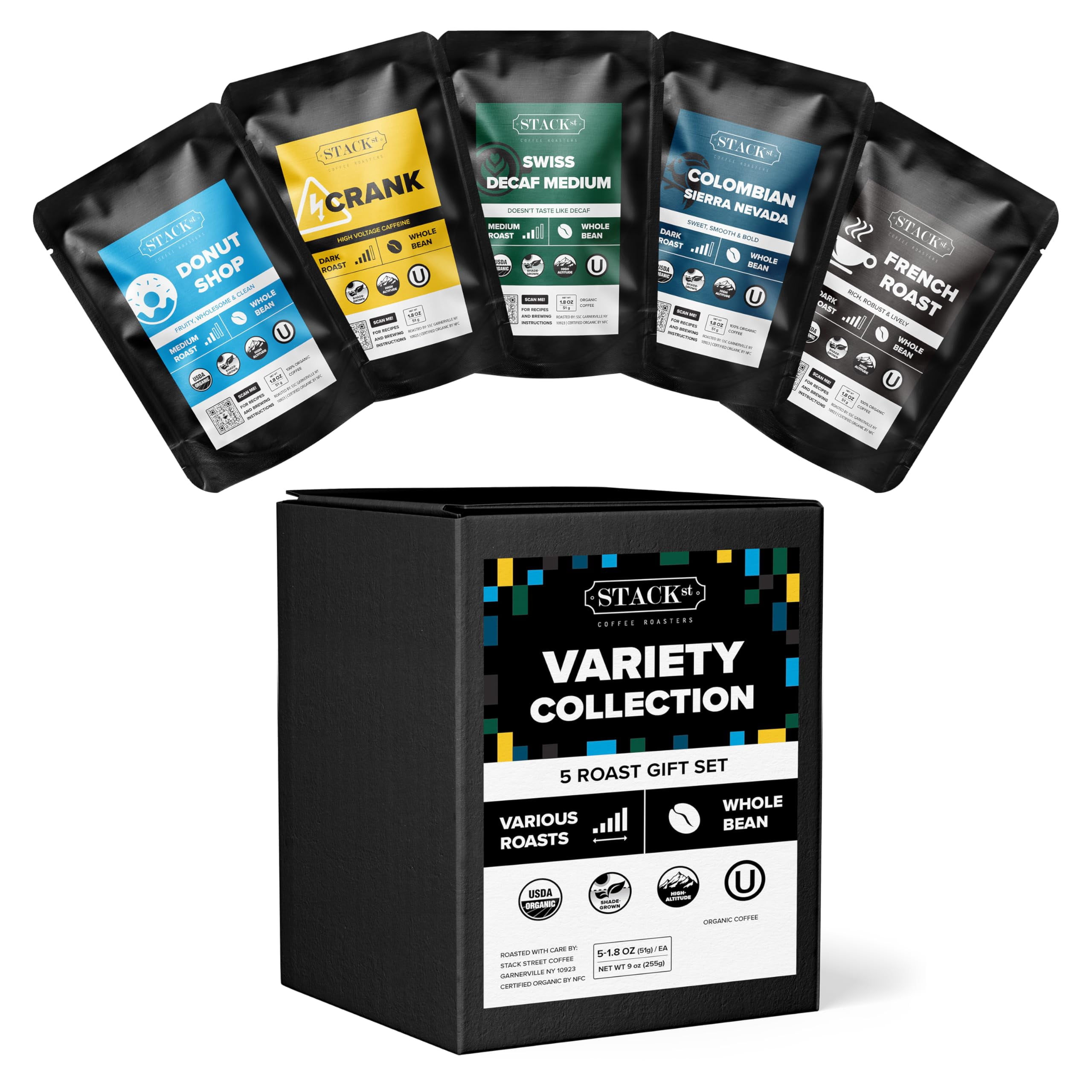 Stack Street Organic Gourmet IEF31 Coffee Gift Sample Set - 5-Pack ...