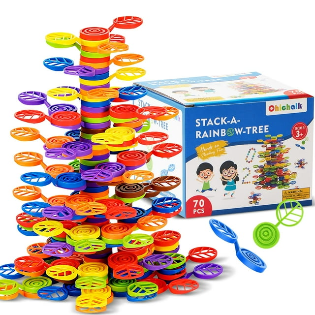 Stack-a-Rainbow-Tree Plastic Stacking Blocks DHF10 70 Piece, Balance ...