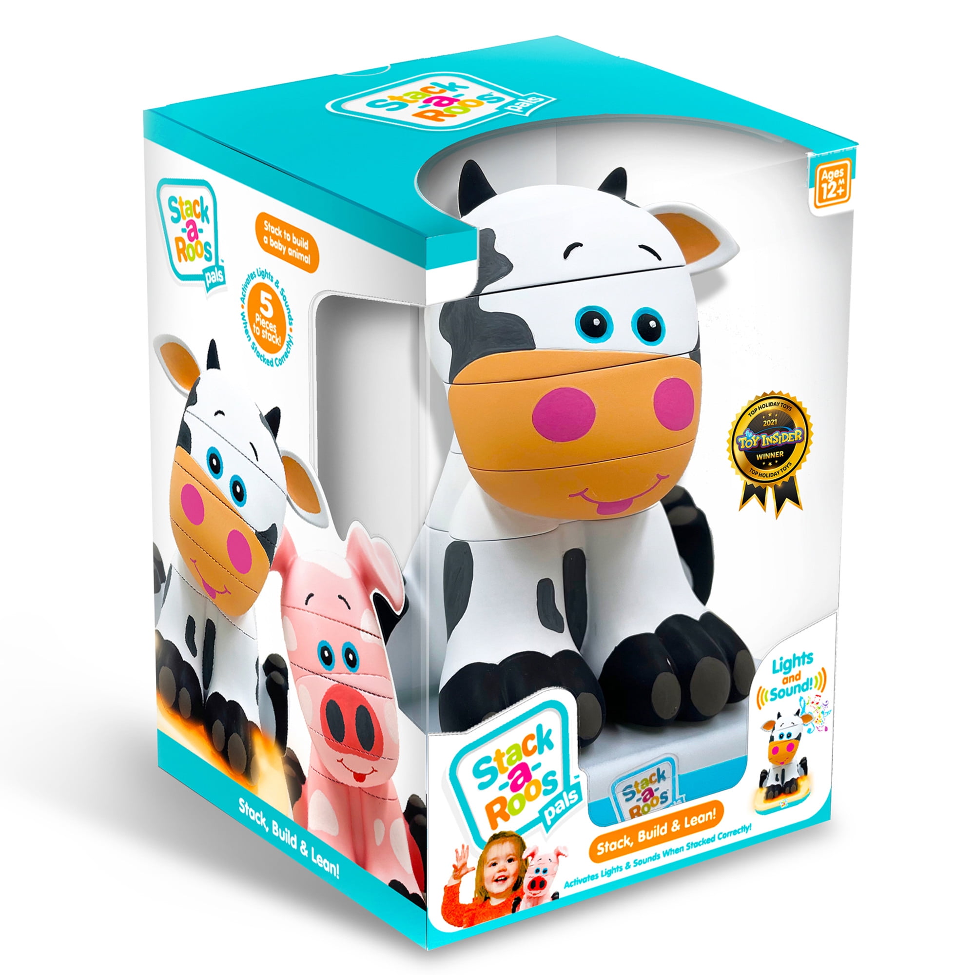 Stack-a-Roos Pals: Baby Cow - Lights & Sounds, Toddlers Ages 12+ Months, 5 Piece Stacking Animal ...