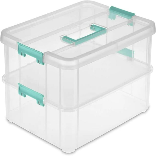 Stack and Carry 2 Layer Handle Box Stackable Plastic Small Container ...