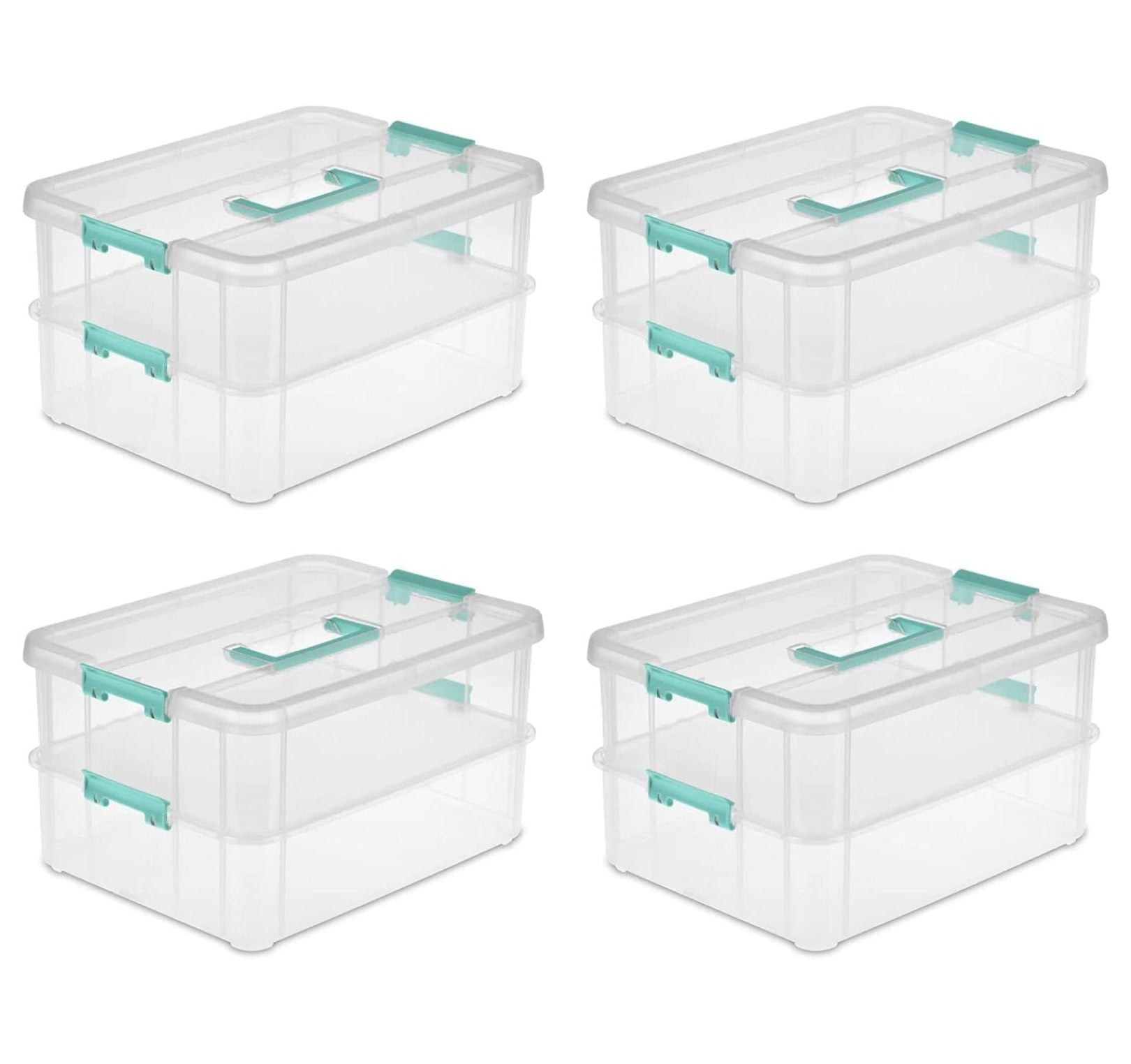 Stack and Carry 2 Layer Handle Box, Stackable Plastic Small Storage ...